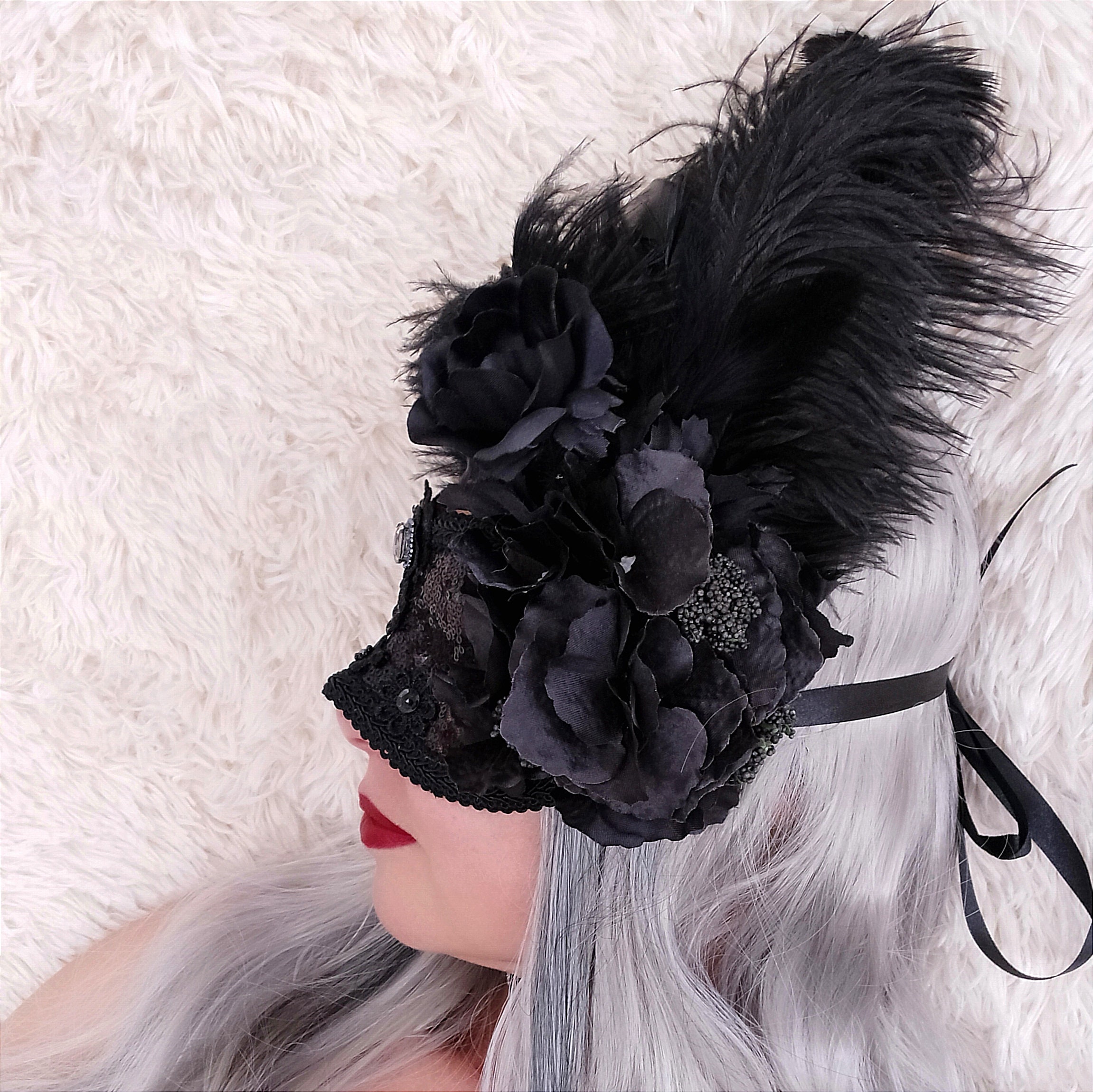 Black Flower Mask Boudoir Photo Shoot Mask Black Anemone Mask Gothic ...
