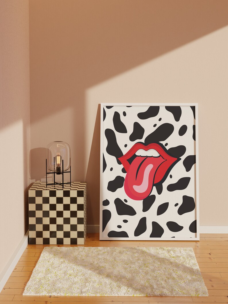 Retro Music Poster Cow Print 70s Wall Art Rolling Poster 80s Vintage ...