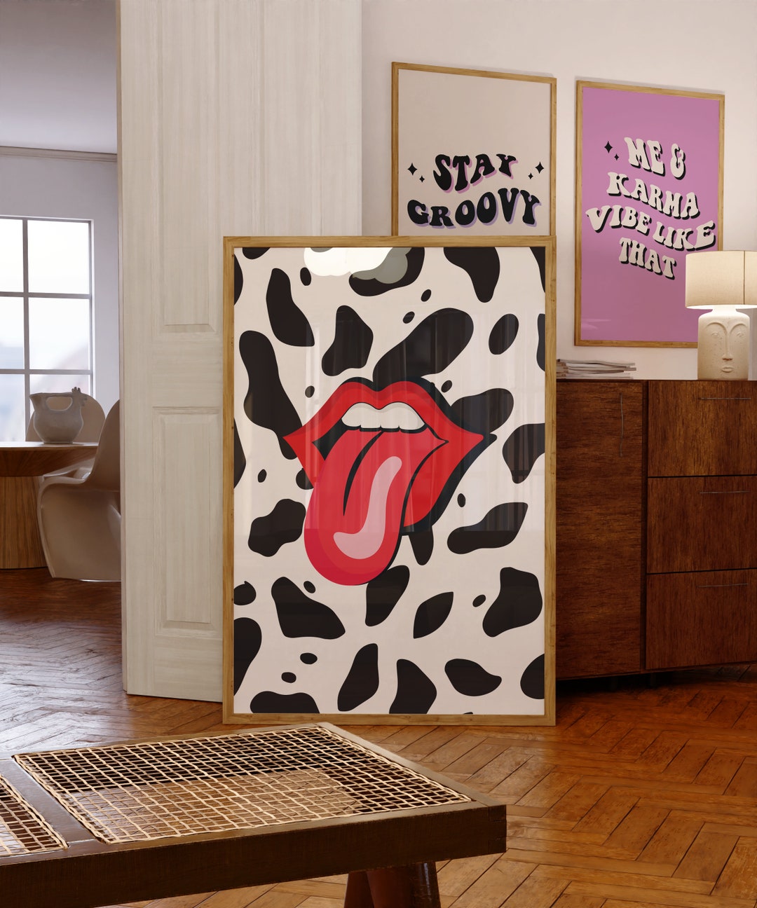 Retro Music Poster Cow Print 70s Wall Art Rolling Poster 80s Vintage ...