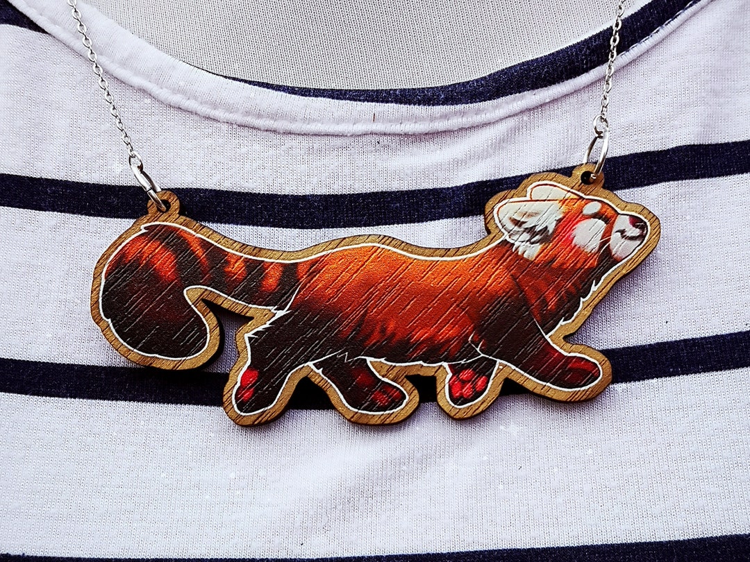 Red Panda Statement Wooden Necklace - Etsy UK