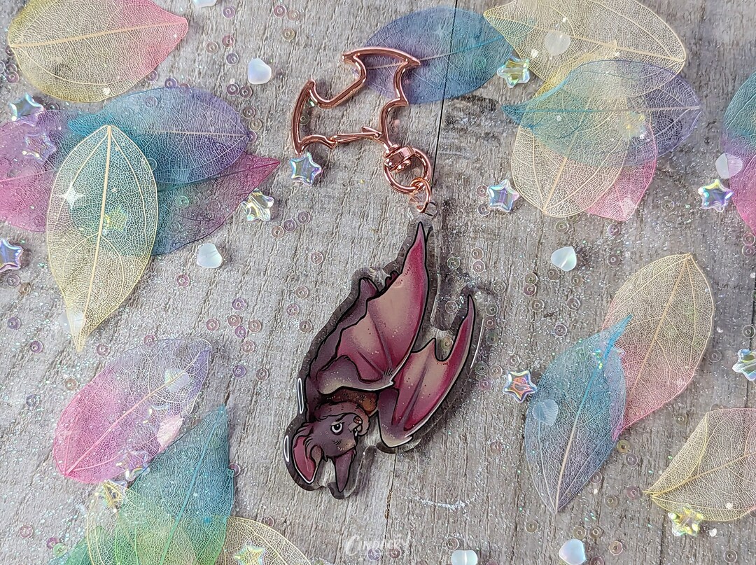 Dangling Bat Acrylic Charm Keyring | Double Sided - Etsy