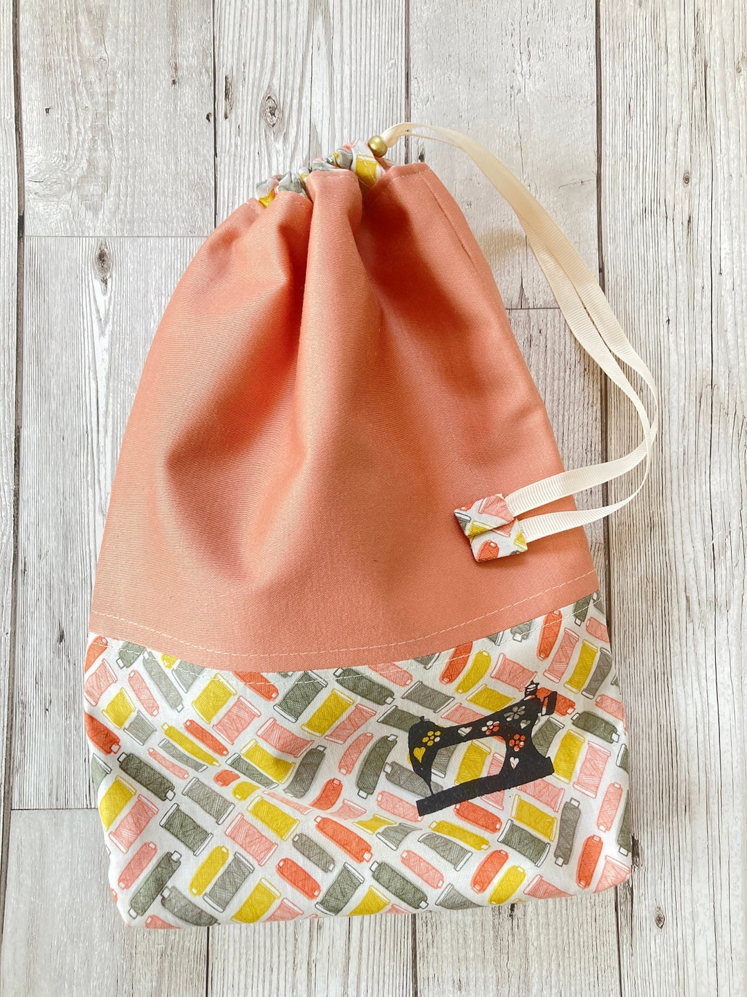 Vintage Sewing Machine Print Fabric Drawstring Bag - Etsy Österreich