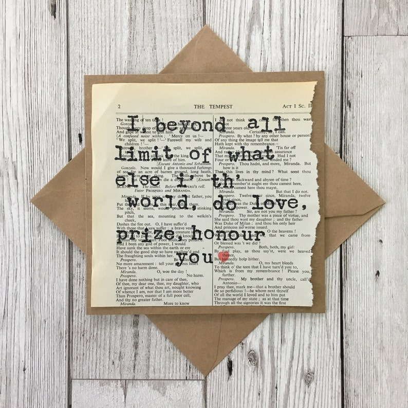Shakespeare's The Tempest Love Quote Greeting Card | Etsy