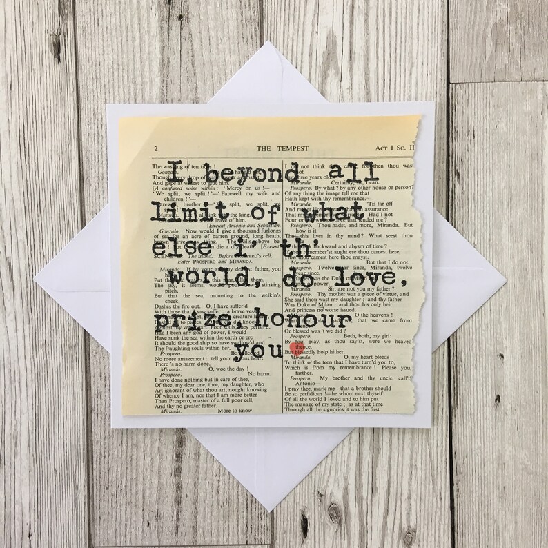 Shakespeare's The Tempest Love Quote Greeting Card | Etsy