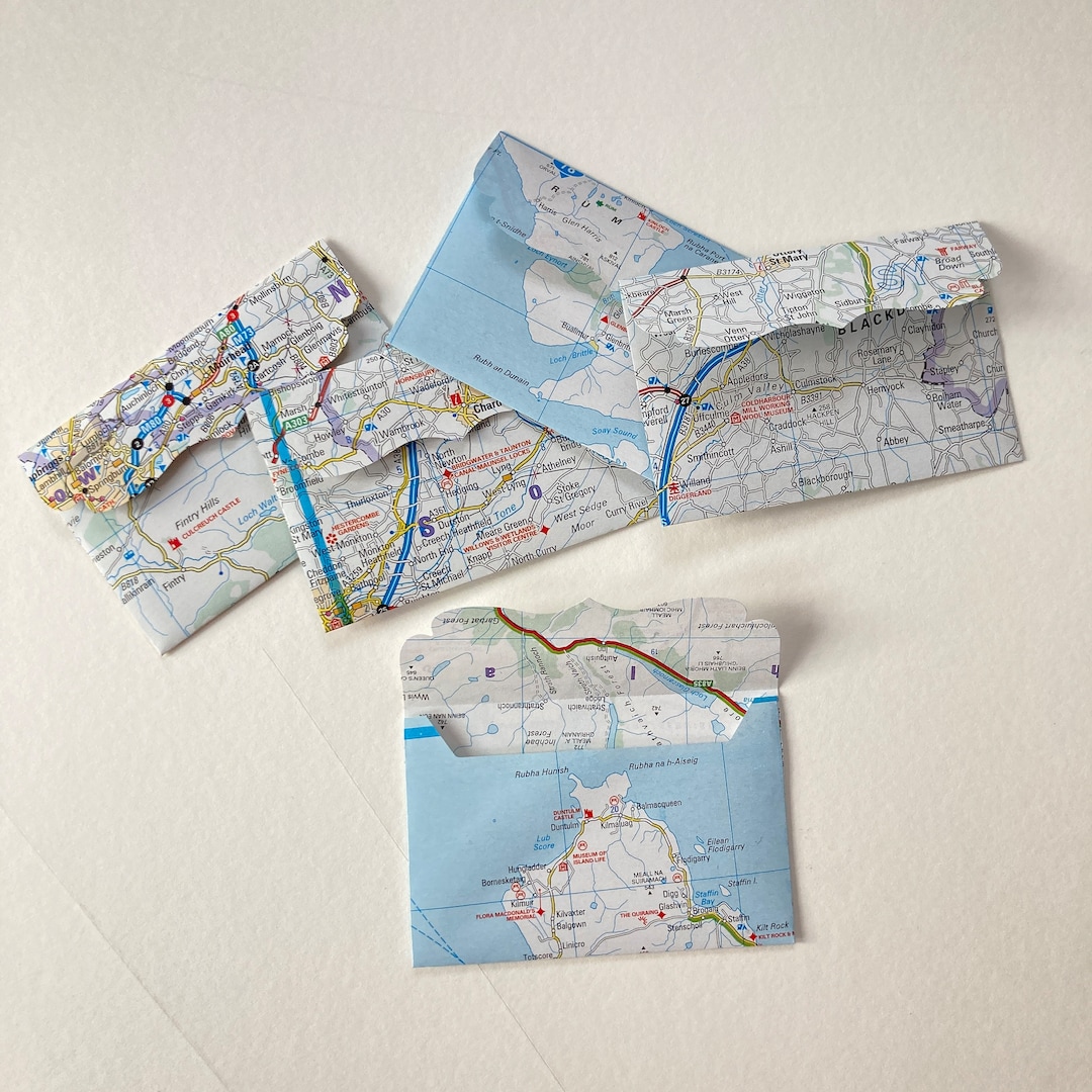 Mini Envelopes Made From Real Map Book Pages - Etsy