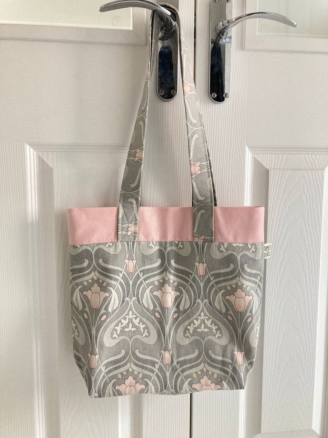 Pink and Blue Grey Upcycled Curtain Bag - Etsy
