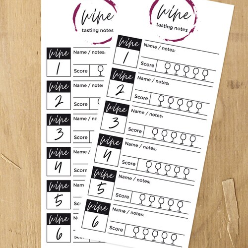 Wine Tasting Card Printable Wine Tasting Notes for 6 - Etsy