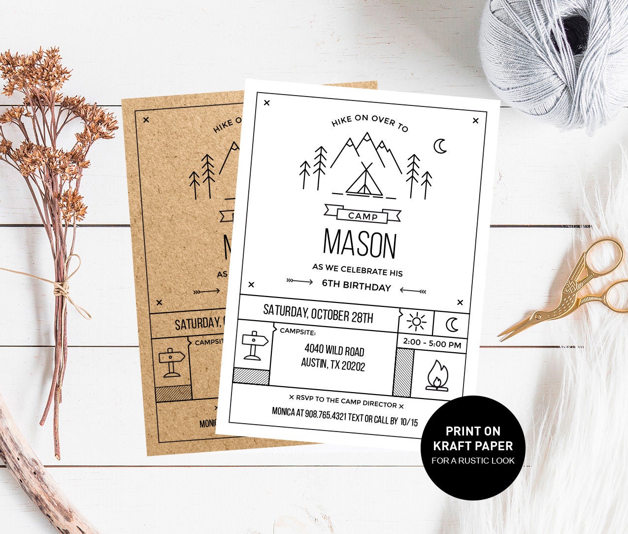 Camping Birthday Invitation Kraft Rustic Camping Birthday Boy | Etsy
