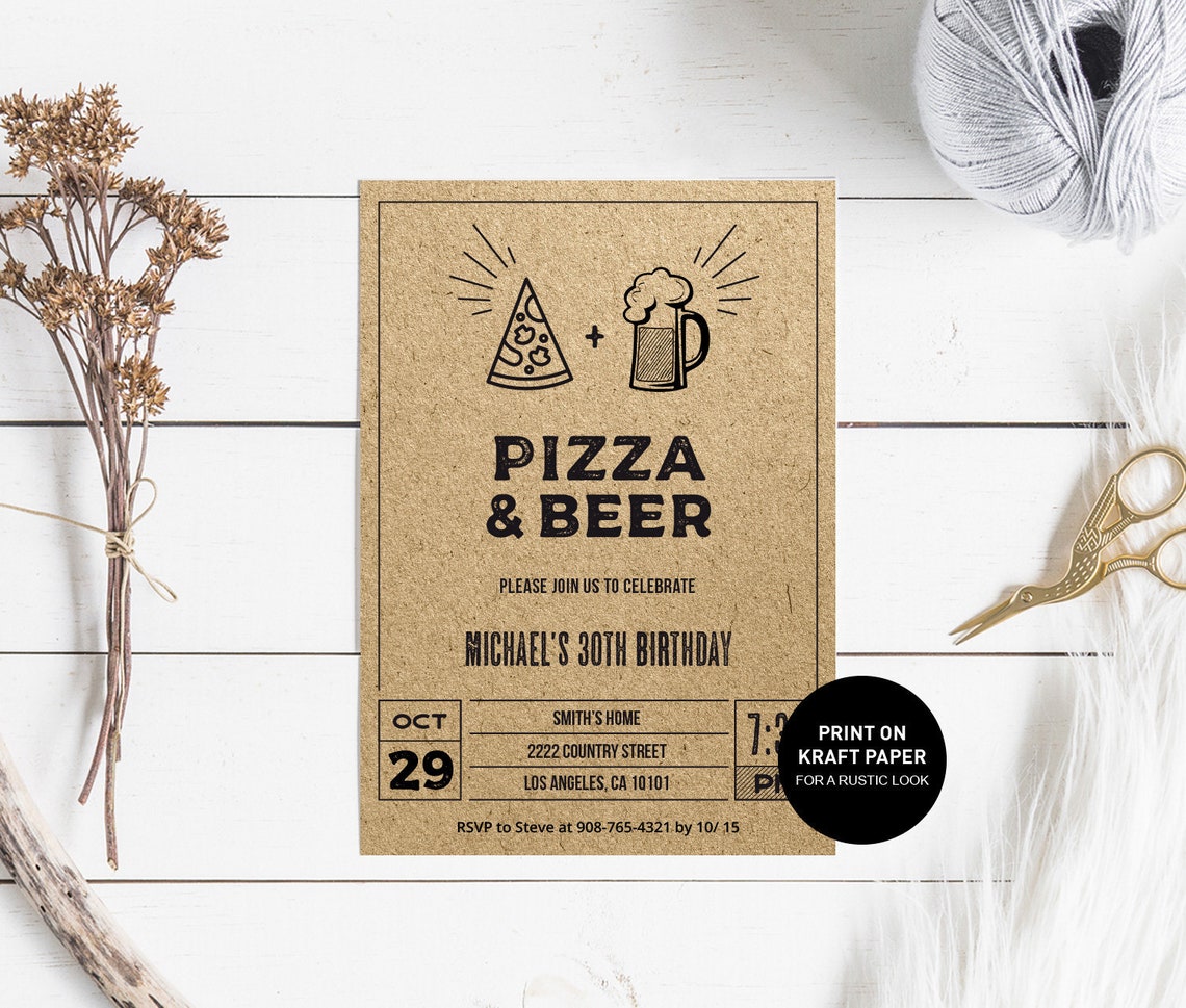Pizza and Beer Party Invitation Brews and Pizza Party | Etsy