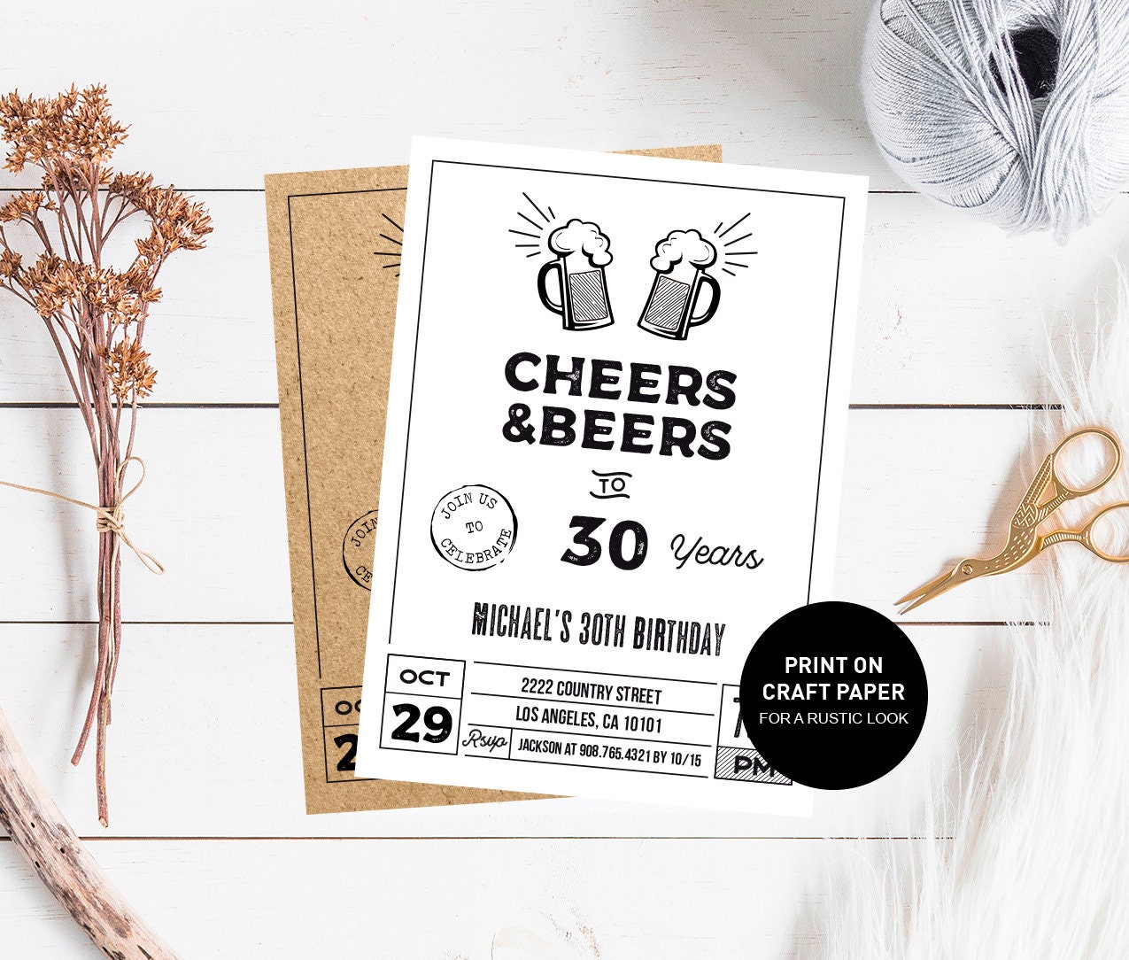 Beer 30th Birthday Invitation for Him Craft Rustic Cheers and - Etsy