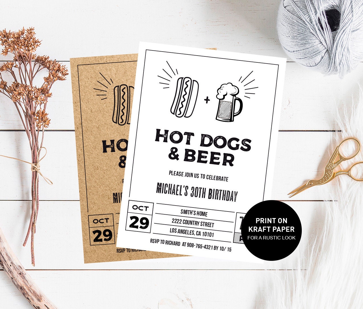 Hot Dog Party Invitation Hot Dogs and Beer Birthday | Etsy