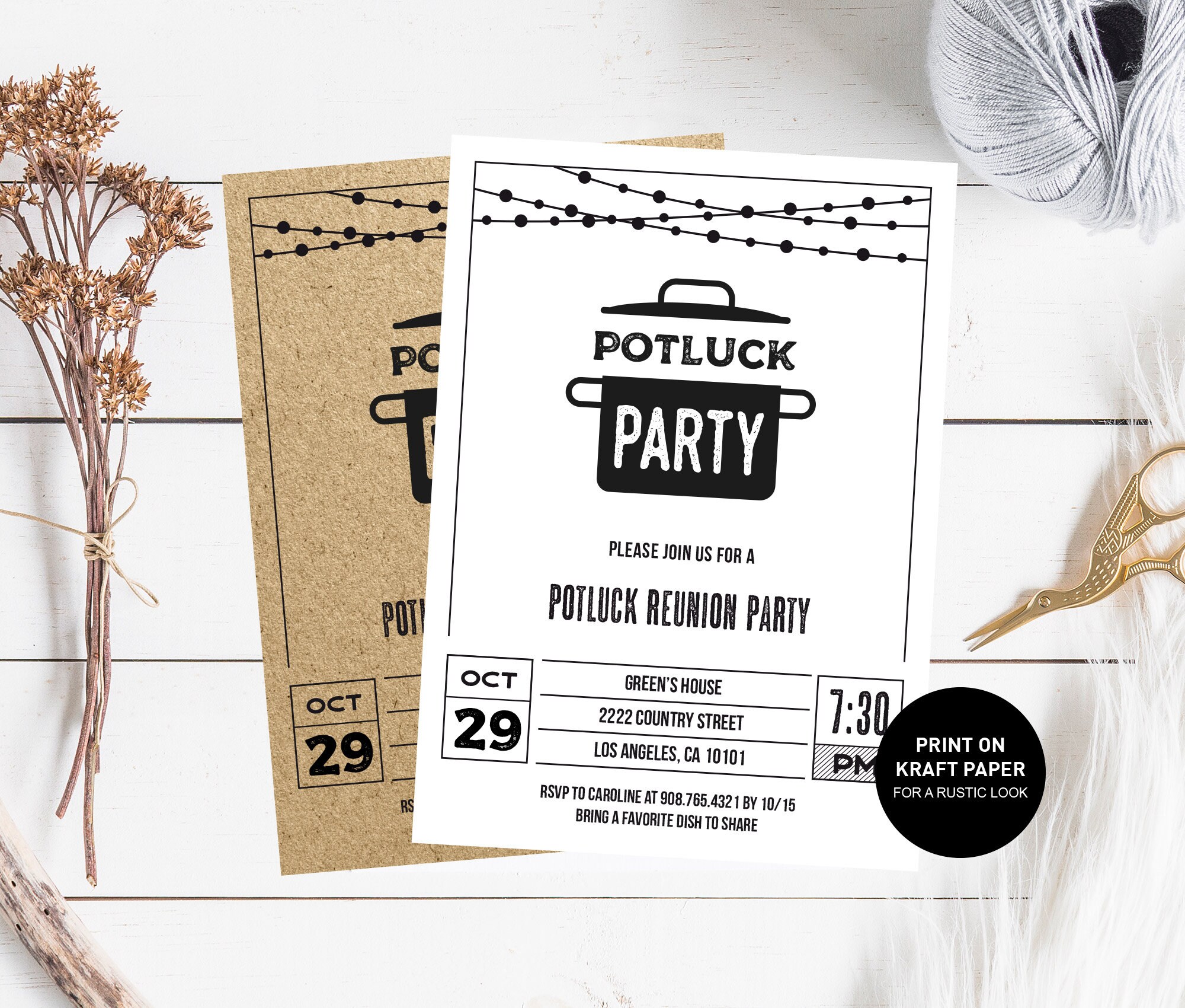 Potluck Party Invitation Portluck Reunion Invite Printable - Etsy