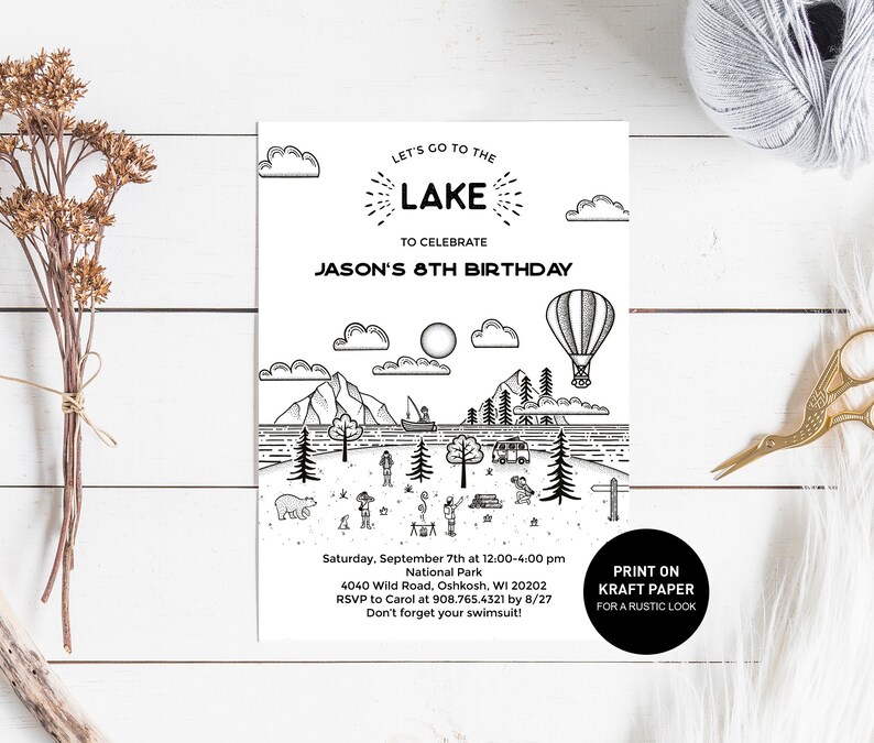Lake Party Invitation Lake Birthday Invite Printable - Etsy