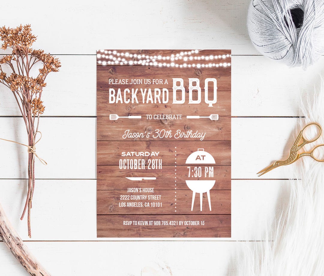 Backyard BBQ Invitation, Rustic Barbecue Party Invitation Printable ...