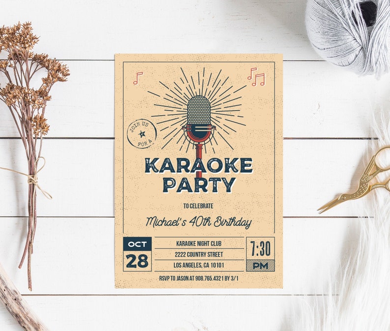 Karaoke Invitation Karaoke Party Birthday Invitation Retro - Etsy
