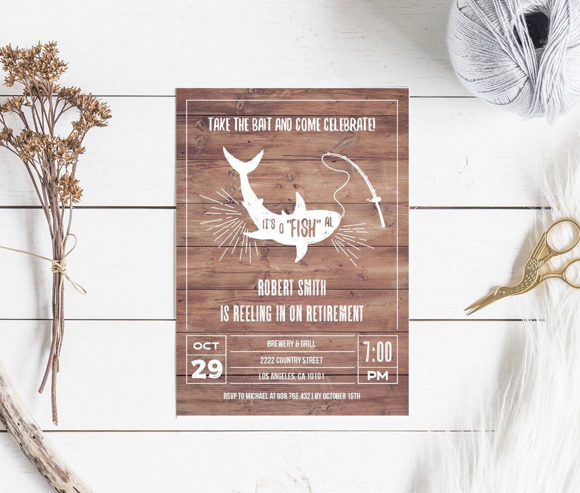 Fishing Retirement Invitation Rustic Wood Fishing Retirement | Etsy