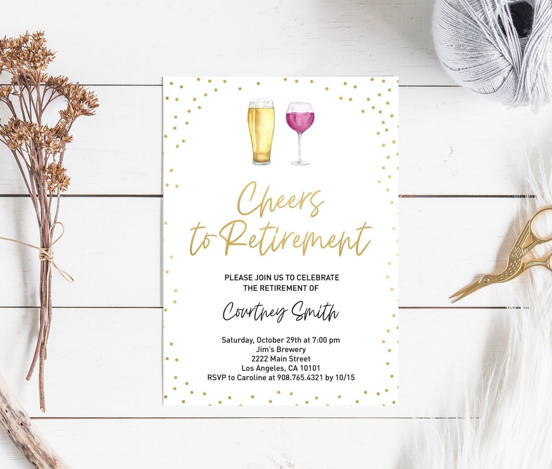 Cheers to Retirement Invitation, Cheers Beers Wine Retirement Woman ...