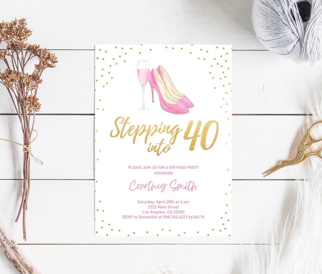 Stepping Into 40 Birthday Invitation, Glam Shoes 40th Birthday Party ...