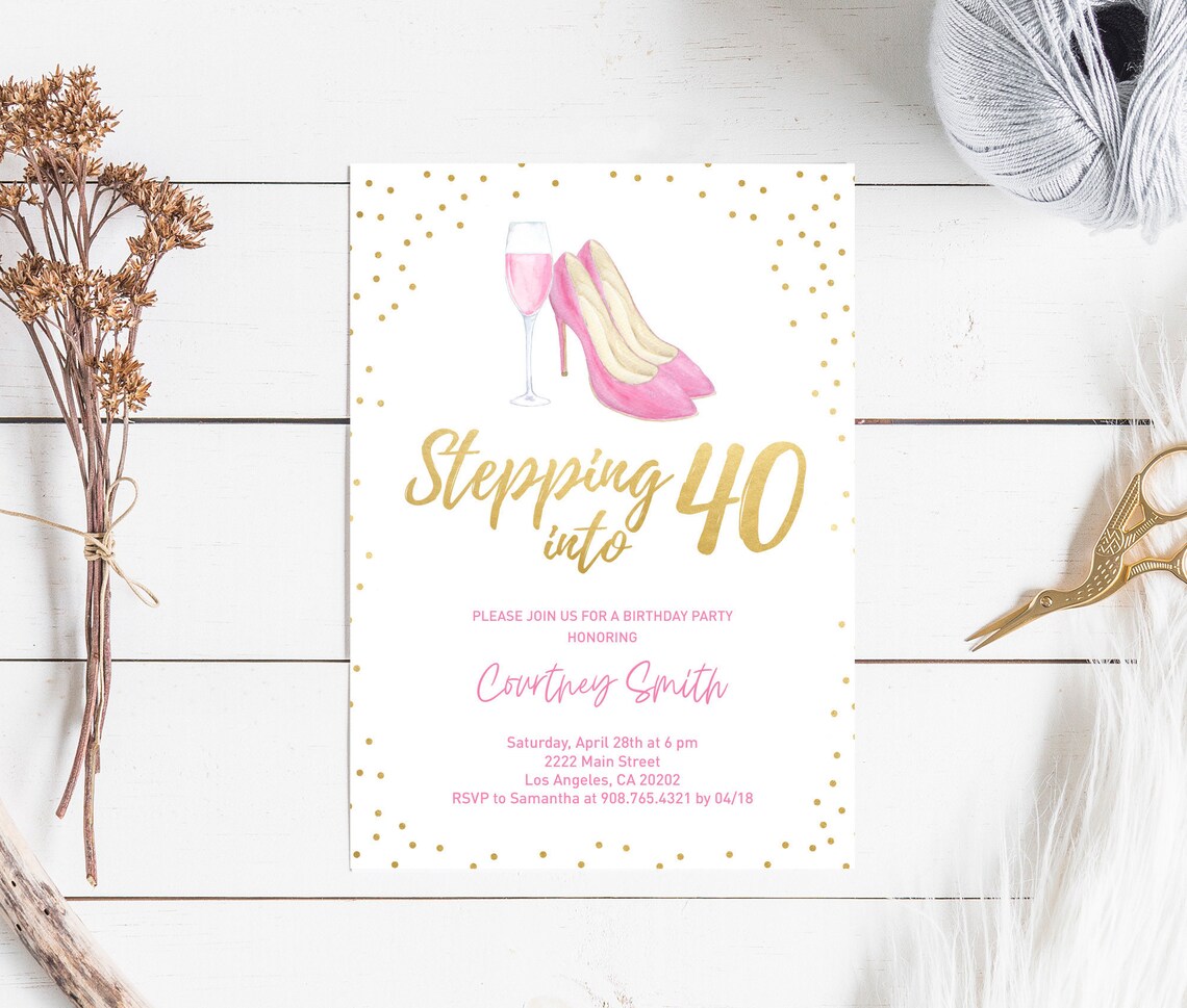 Stepping Into 40 Birthday Invitation Glam Shoes 40th Birthday - Etsy