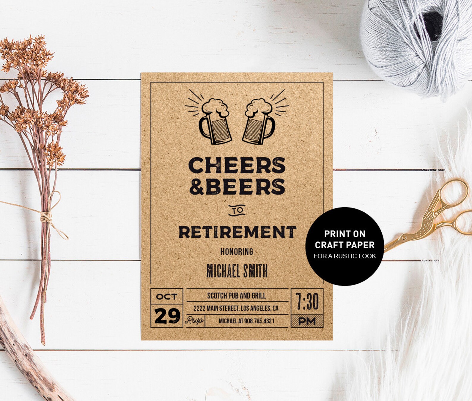 Retirement Invitation for Men Instant Download Rustic Kraft - Etsy