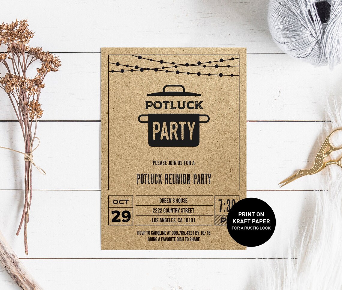 Potluck Party Invitation Portluck Reunion Invite Printable | Etsy
