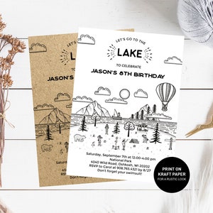 Lake Party Invitation, Lake Birthday Invite Printable Template, Lake ...
