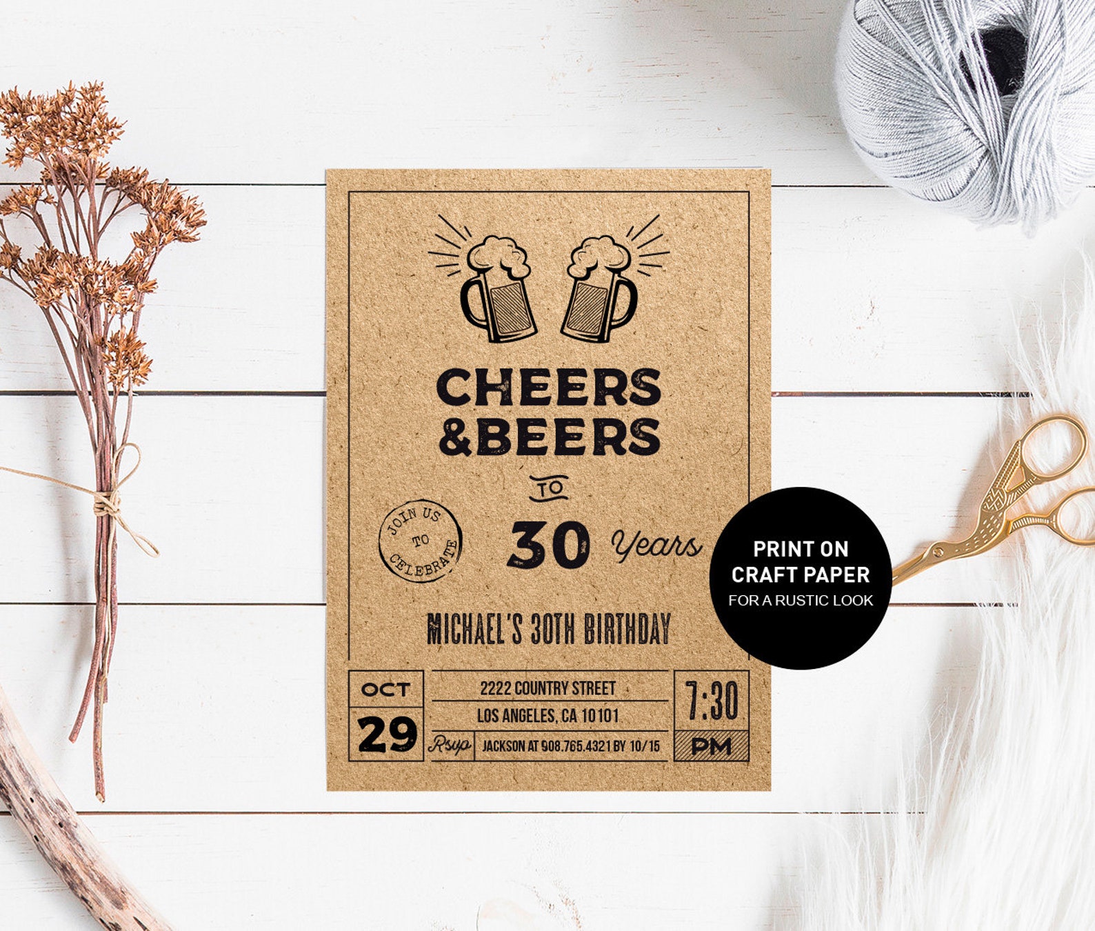 Beer 30th Birthday Invitation for Him Craft Rustic Cheers and - Etsy