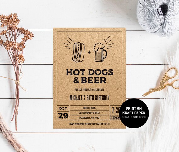 Hot Dog Party Invitation Hot Dogs and Beer Birthday | Etsy