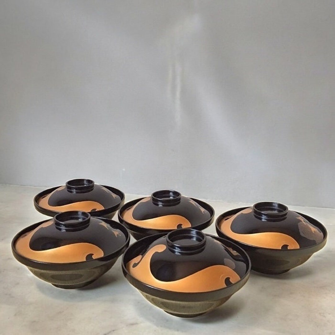 5 Black and Gold Lacquered Bowls,japanese Bowls,japanese Lacquer ...