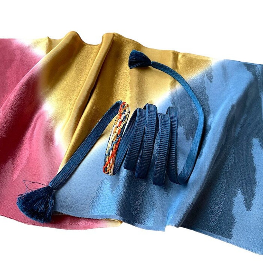 Obiage Set in Silk Tricolor Obiage Blue Red Ocher Blue - Etsy