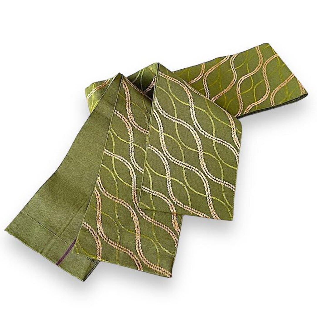 Women's Obi Belt,polyester,khaki Green and Gold,golden Curves,lined ...