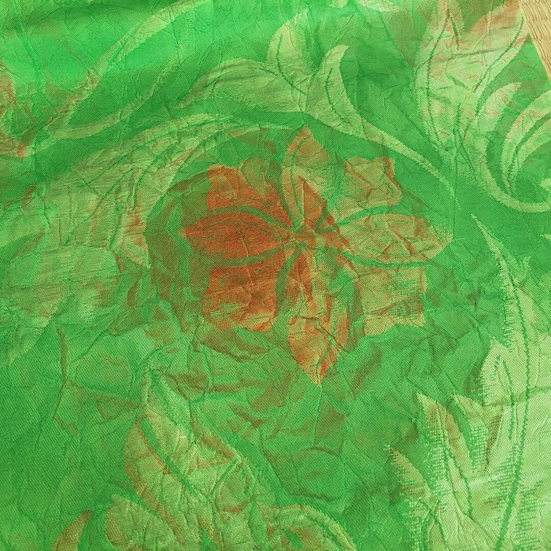 Women's Obi,fukuro-obi.mix Silk,bright Green,foliage,arabesques,lined ...