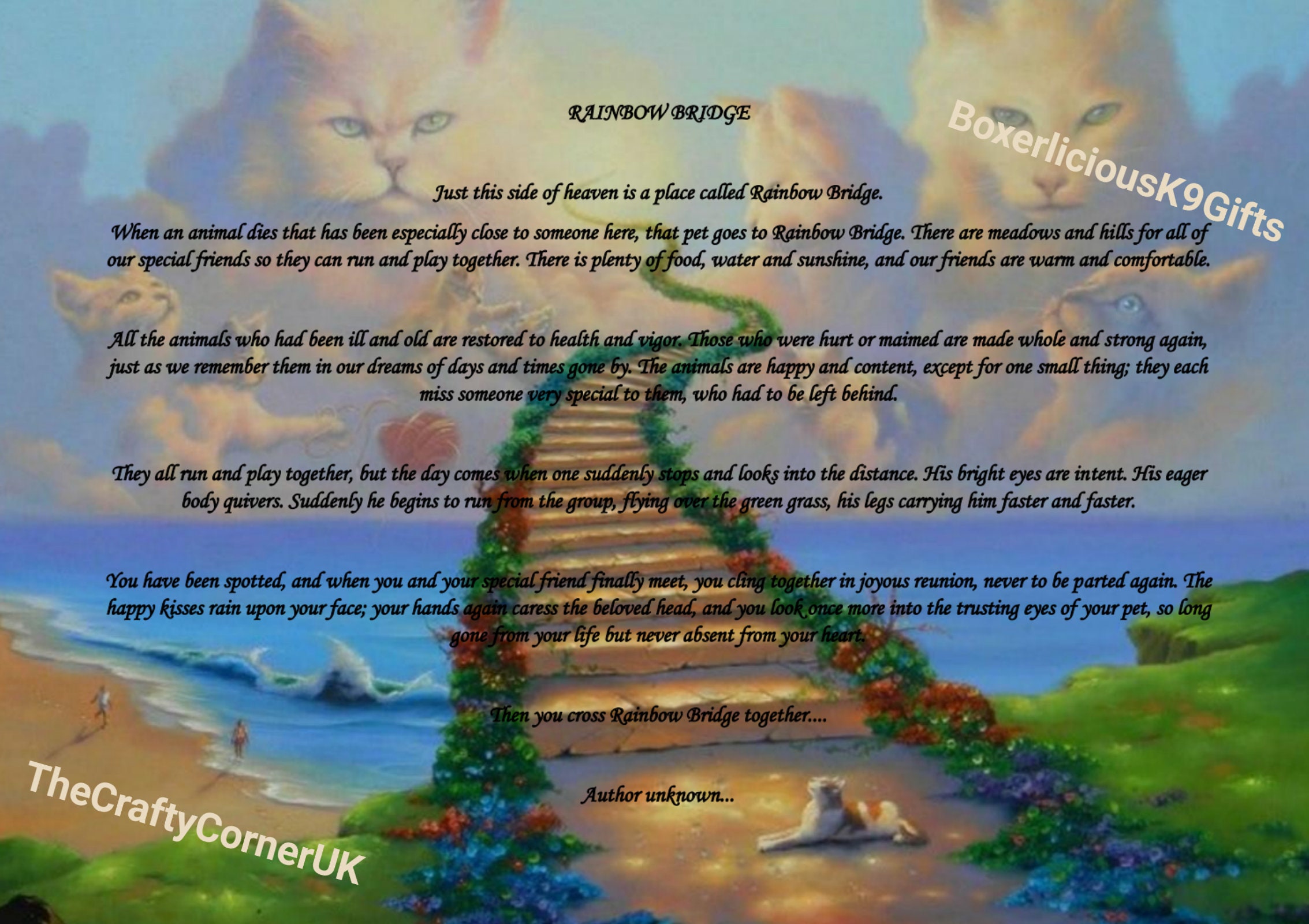 Rainbow Bridge Poem Pet CAT Loss Memorial Bereavement Colour Picture ...