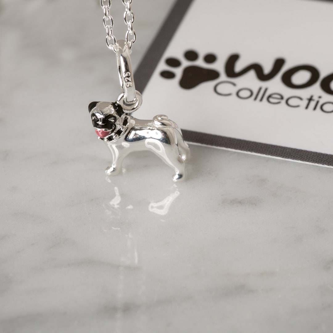 Pug Necklace in Sterling Silver , Pug Dog, Pug Figurine, Pugs, Pet ...