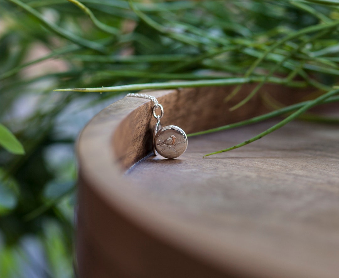 Robin Locket Pendant, Long Necklace Opening to Add Photographs of Loved ...