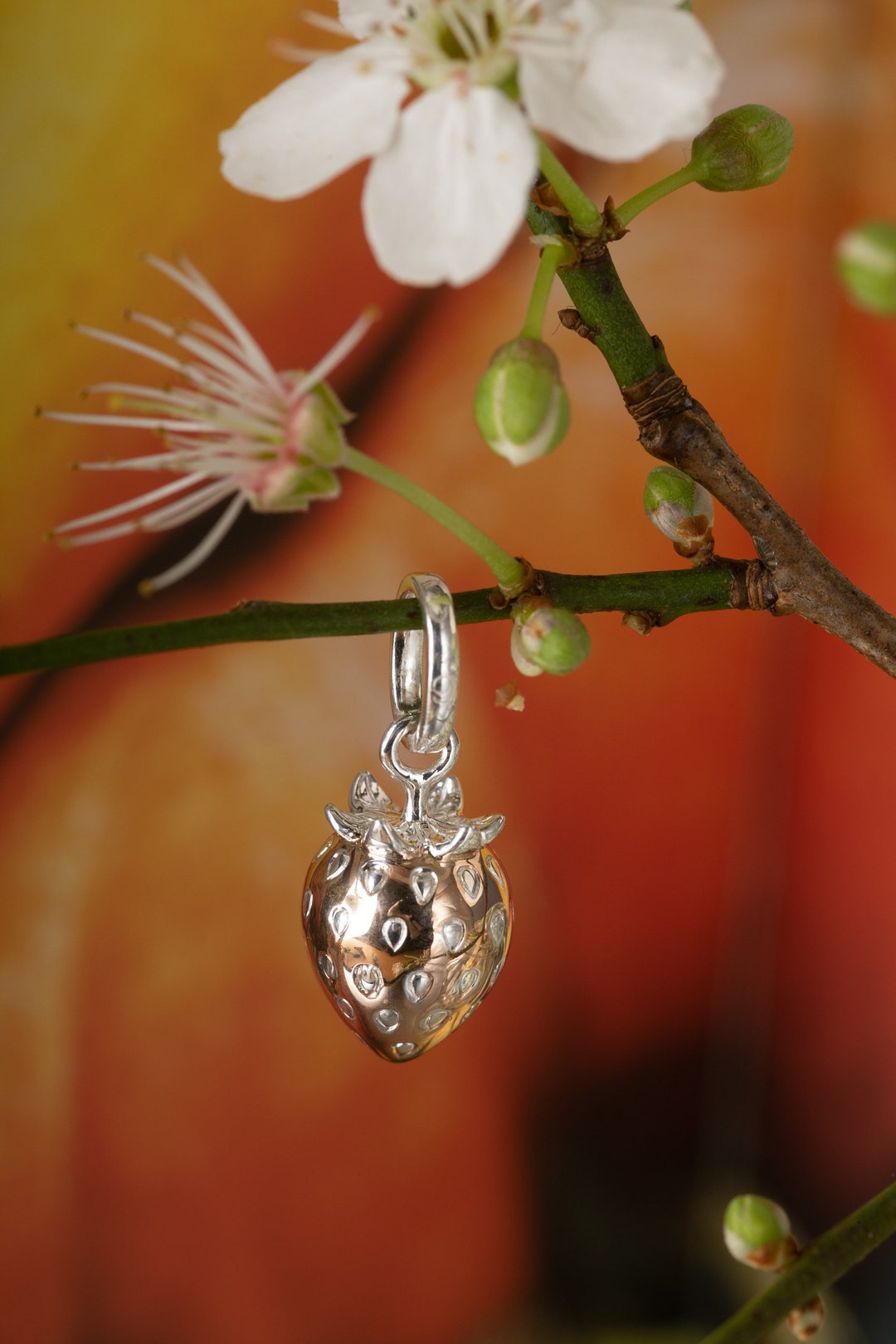 Silver and Rose Gold Strawberry Charm - Etsy