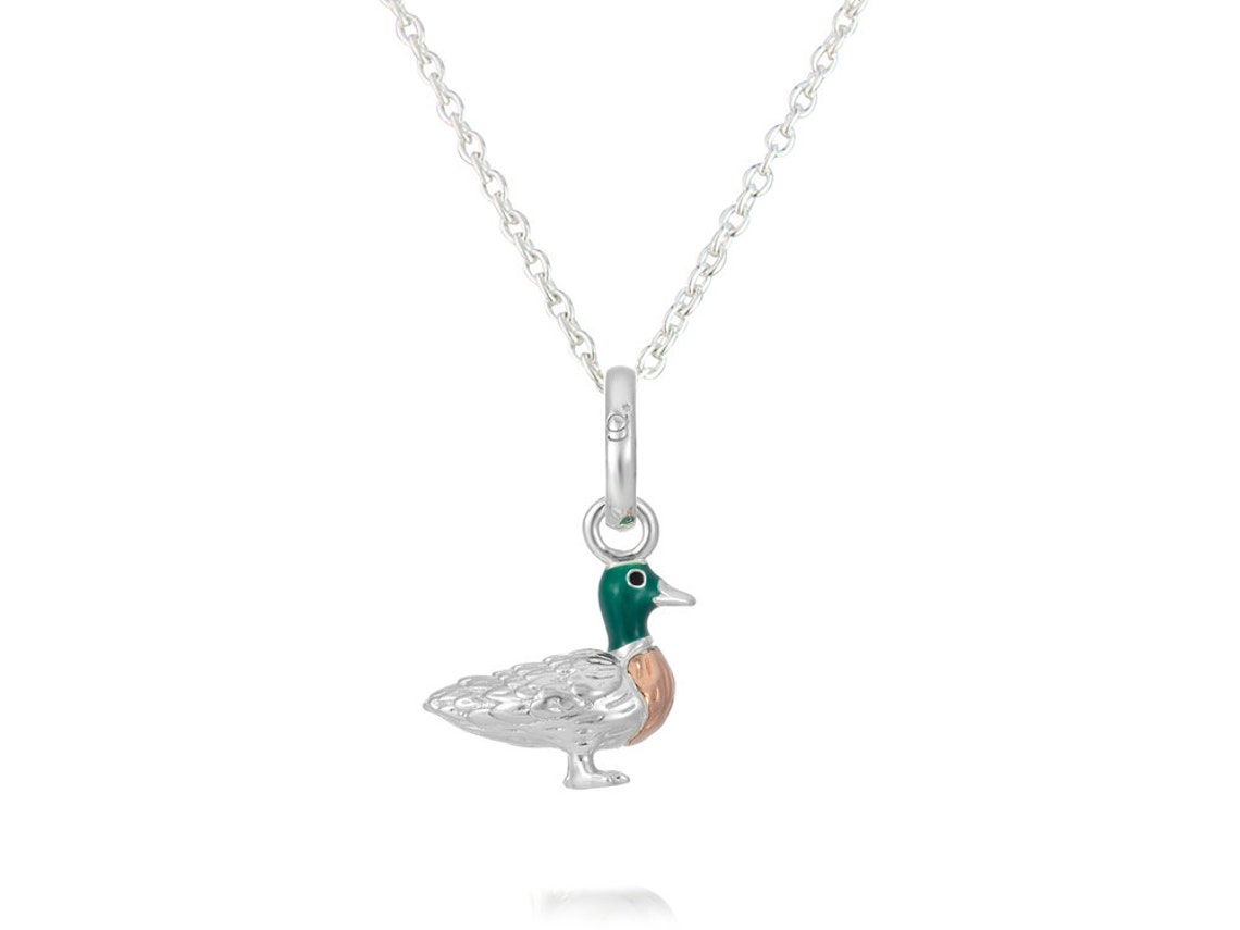 Sterling Silver Mallard Duck Pendant:silver With Rose Gold & Enamel ...