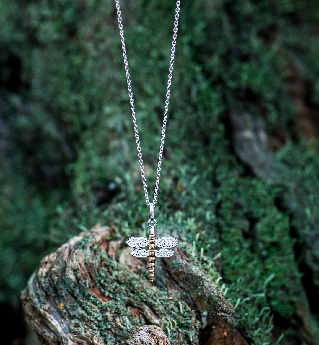 Silver and Rose Gold Dragonfly Pendant. - Etsy