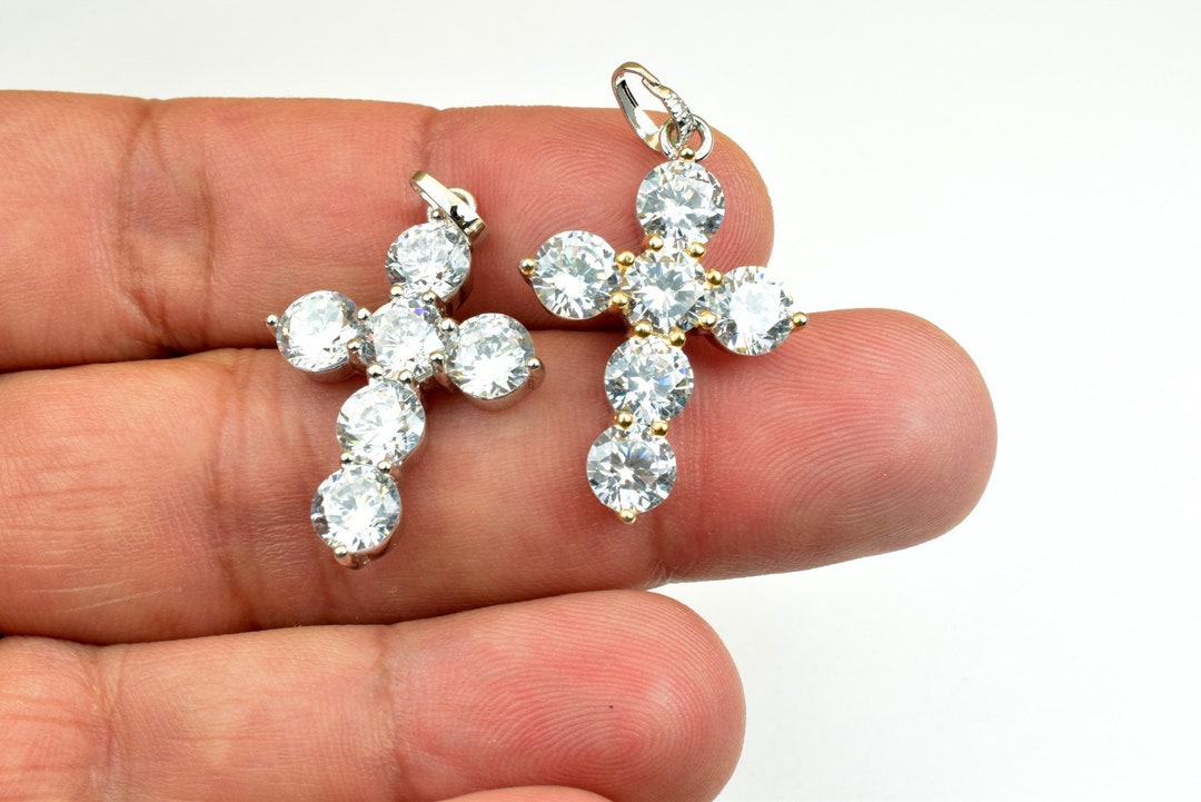 Silver Filled PVD Silver Cross Pendant Cubic Zircon Rhinestone Charm ...