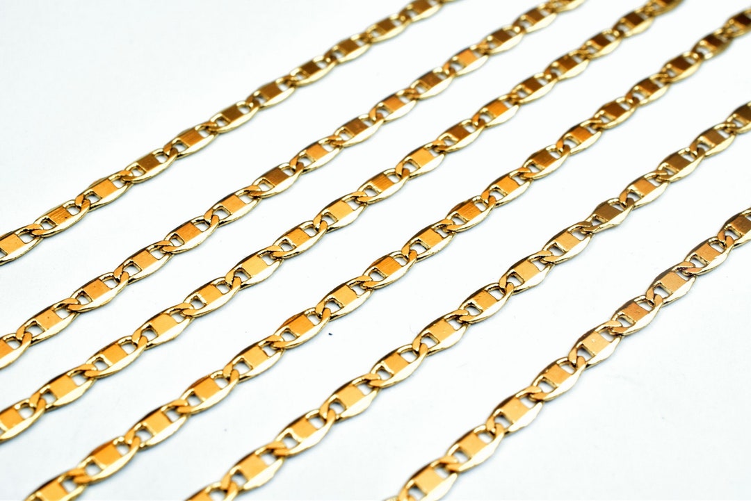 18K PVD Gold Filled Flat Figarucci Anchor Chain Size 18"-32" Inch Long ...