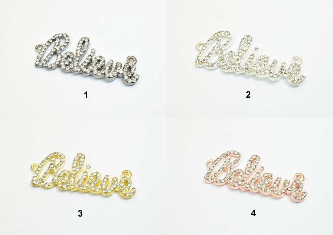 2 Pcs Believe Rhinestone Connector Charm Pave Beads Findings Size 18 ...