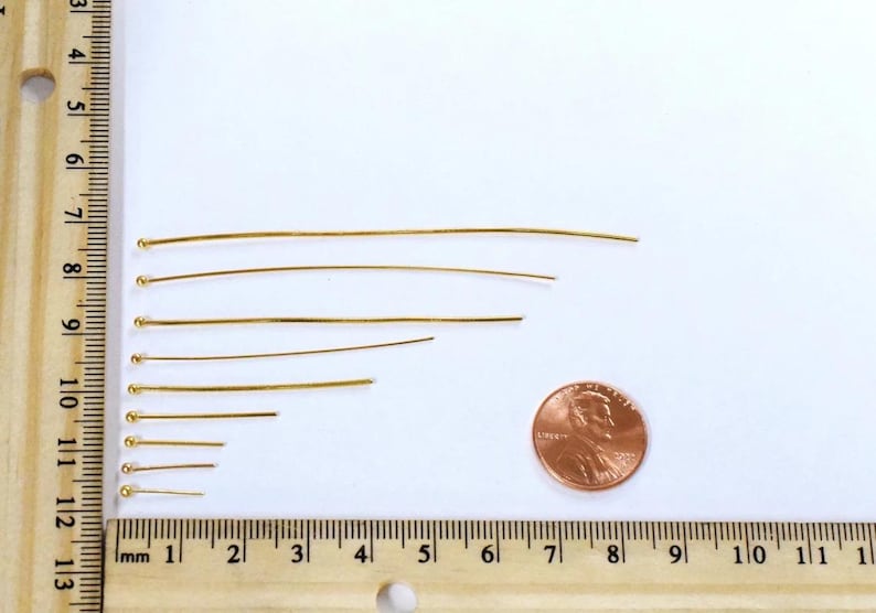 18K PVD Gold Filled Round Head Pin Sizes 1/2 Inch to 3 1/2 Inches, 13mm ...