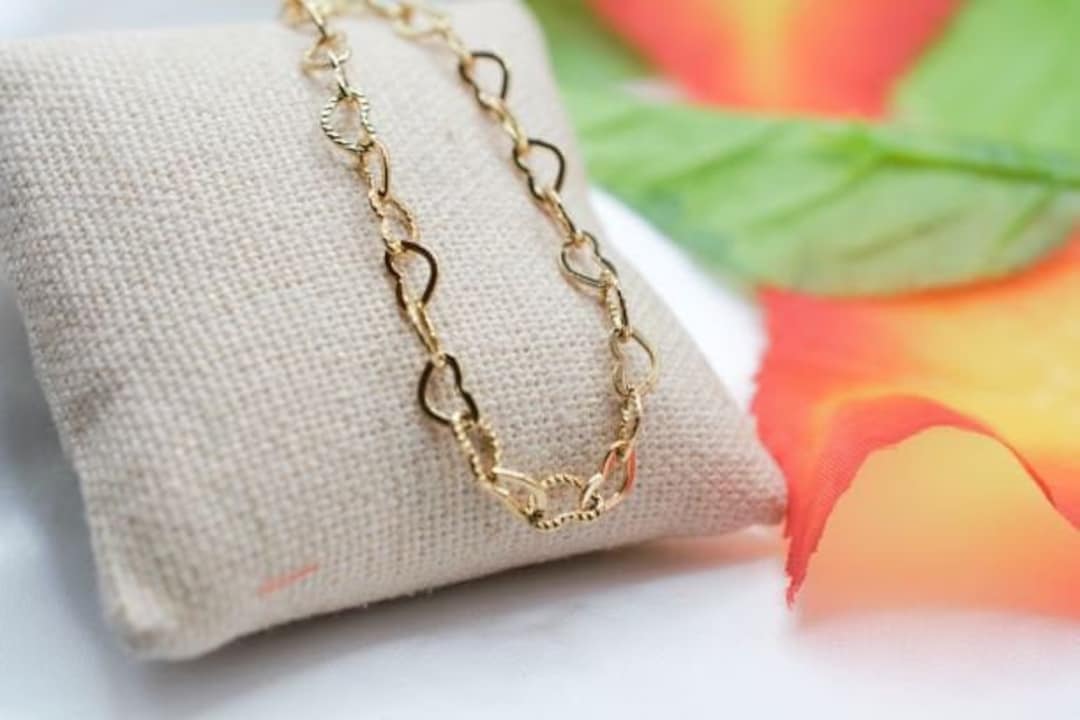 18K PVD Gold Filled Love Heart Chain 17"-24" Long Clasp Included Width ...