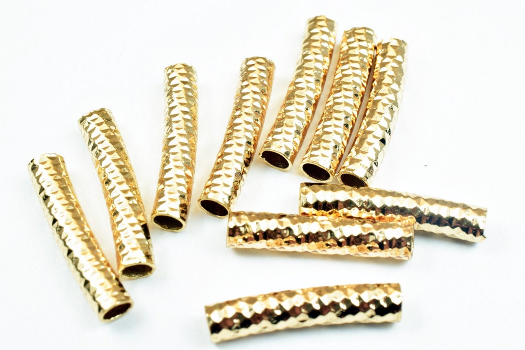 18K PVD Gold Tube 4x20mm 18K PVD Gold Diamond Cut Curve Tube Jewelry ...