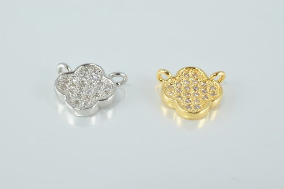 10mm Clover 18k PVD Gold , Silver Filled PVD Silver Micro Pave Beads ...
