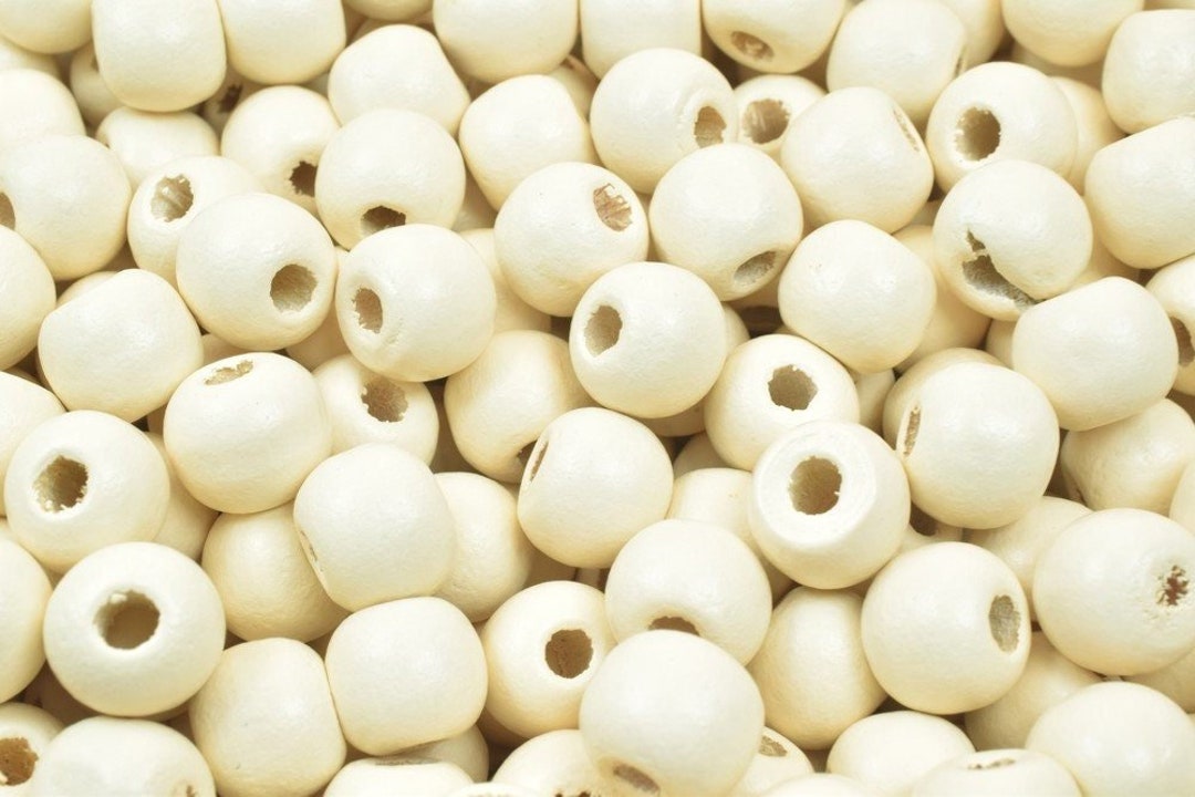 White Creamy Wood Round Beads Sizes 8mm, 10mm, 12mm for DIY Jewelry ...