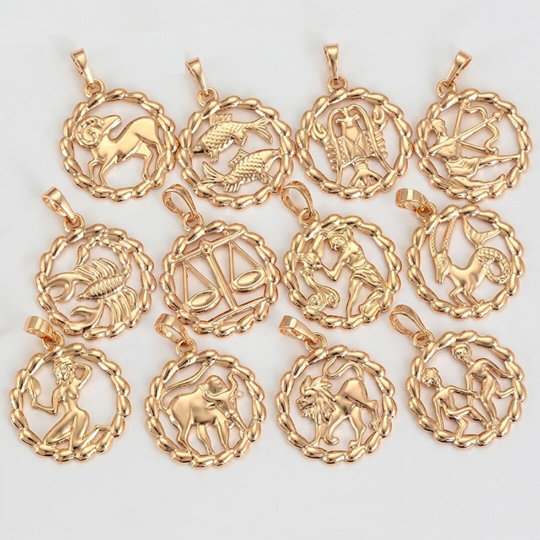 18K PVD Italian Gold Filled Zodiac Horoscope Charms Size 28x20mm Zodiac ...