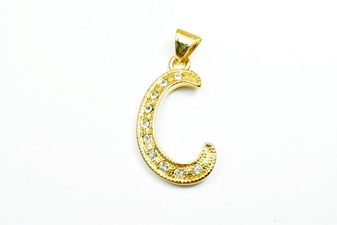 18K PVD Gold Filled Letter "c" Pendant Initial Charm 34mm Long Cubic ...