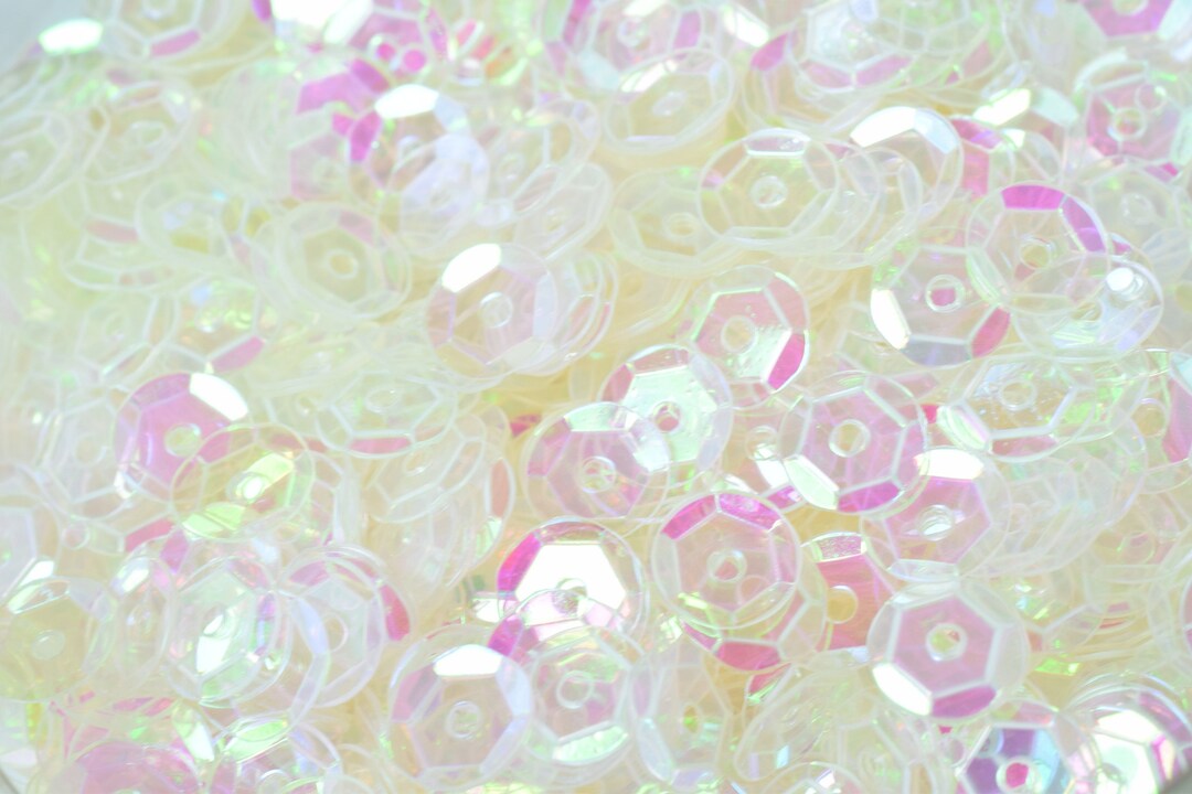 3/4mm Milky Clear Sparkle Cup Glossy Iridescent Sequins Sheen Round ...
