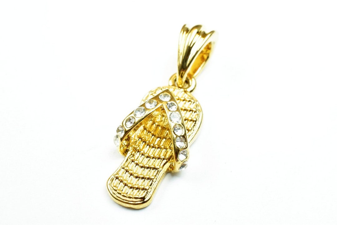 18K PVD Gold Filled Sandal Charm Size 22x11mm 3D Slippers Footwear CZ ...